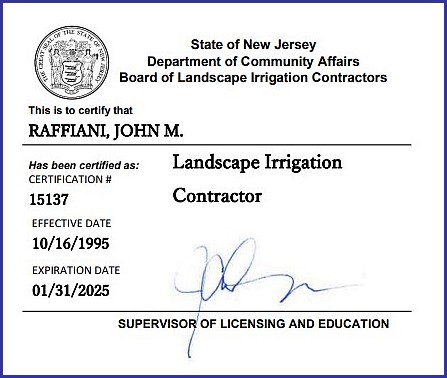 Raffiani's Licenses And Associations Show Lawn Sprinkler Excellence To ...